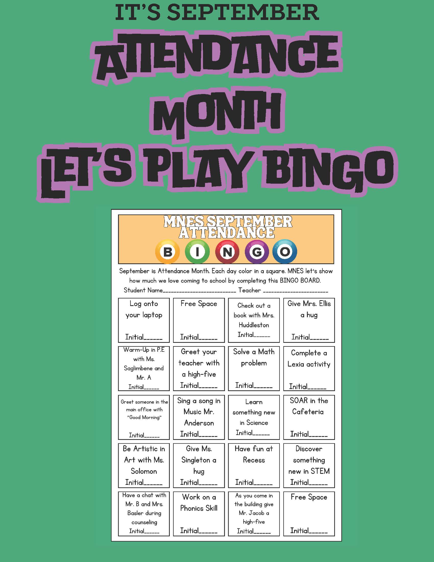 Attendance Matters - Let's Play Bingo - Minnieville Elementary School